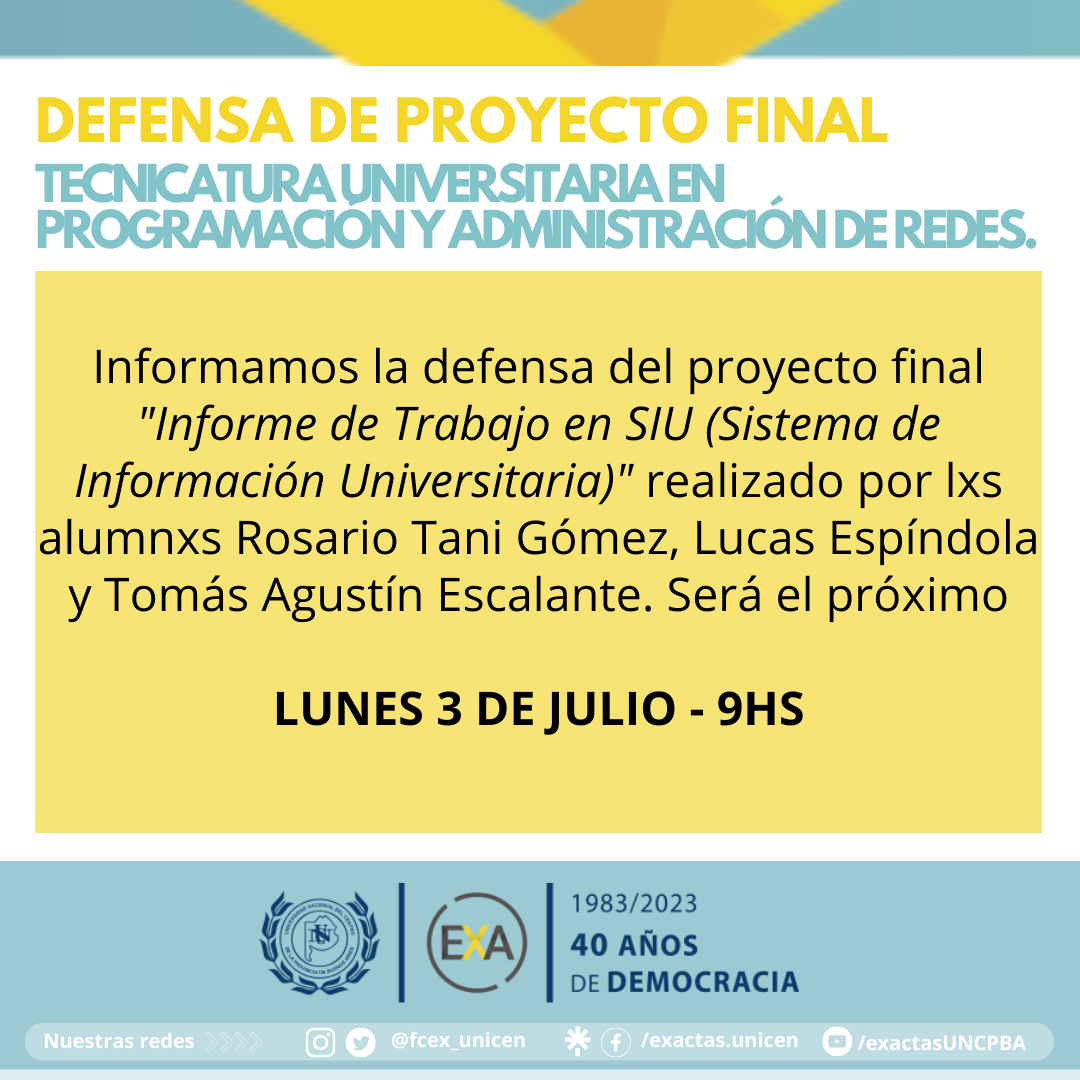 Próxima defensa – Proyecto final TUPAR – Facultad de Ciencias Exactas